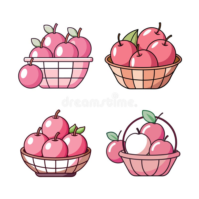 Pink Apples in a Basket, Cartoon, Vector Art Stock Vector ...
