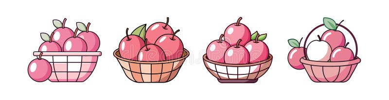 Pink Apples in a Basket, Cartoon, Vector Art Stock Vector ...