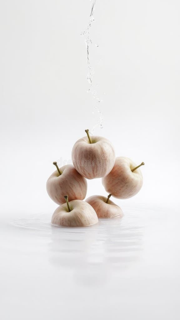 Soft Pink Apples Fall into Gentle White Water with a Beautiful Gradient ...