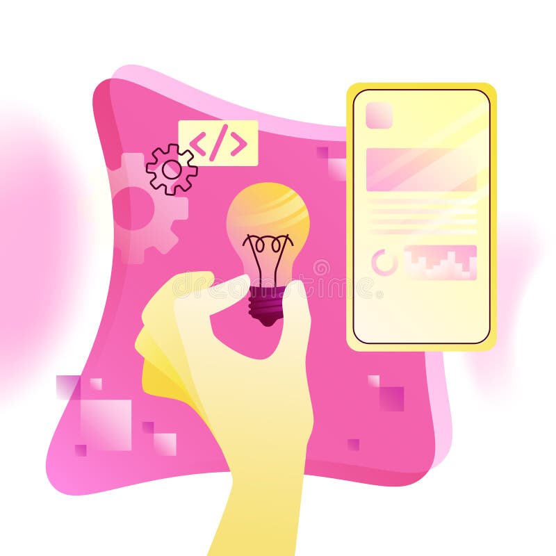 Pink Application Development Illustration. Detailed Elements on White ...