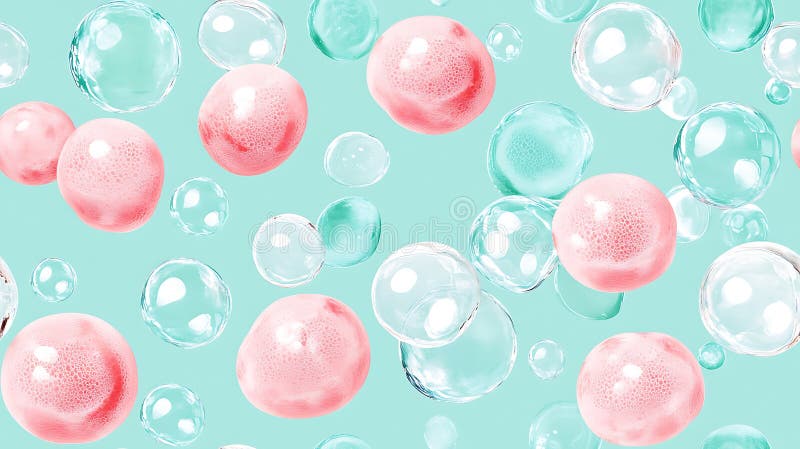 Pink and Aqua Bubbles Seamless Pattern Light Background Stock ...