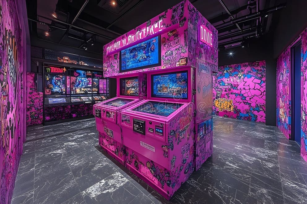 Neon Pink Arcade stock illustration. Illustration of cabinet - 374872339