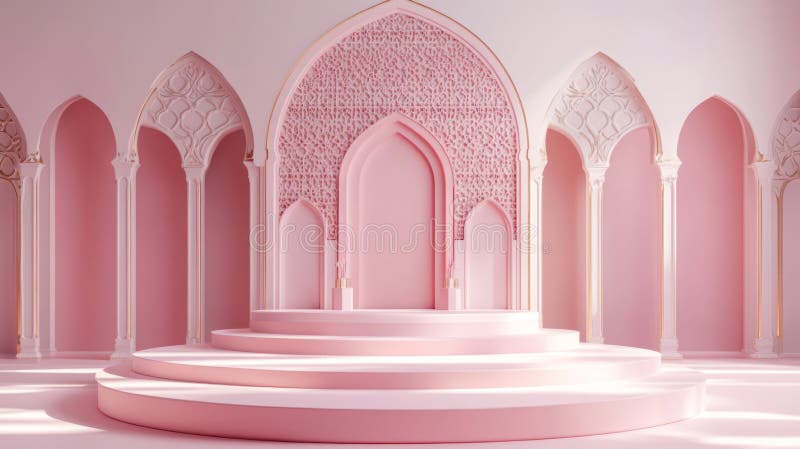 Pink Architectural Stage with Elegant Arches and Columns Stock ...