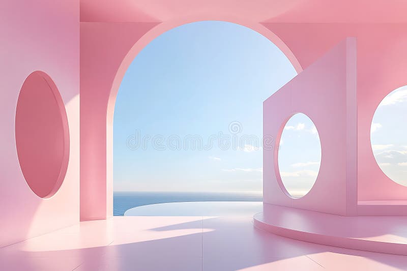 Pink Architectural Structure Featuring Arches and Circle Cutouts ...