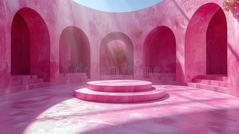 A Pink Architectural Structure with Multiple Archways Leading To a ...