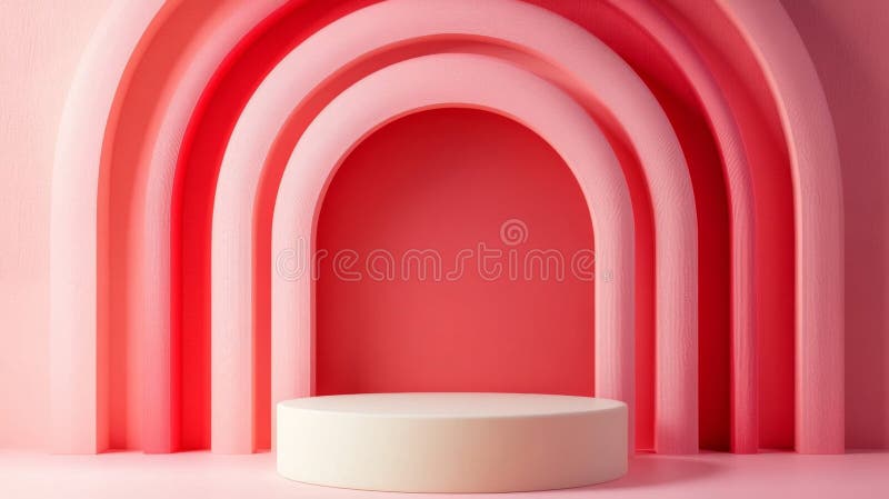 Pink Archway Backdrop with a White Round Platform Stock Illustration ...