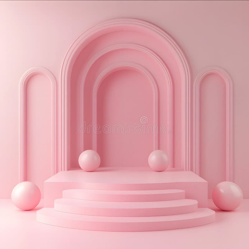 Pink Archway Stage with Three-Step Platform and Spheres Stock ...