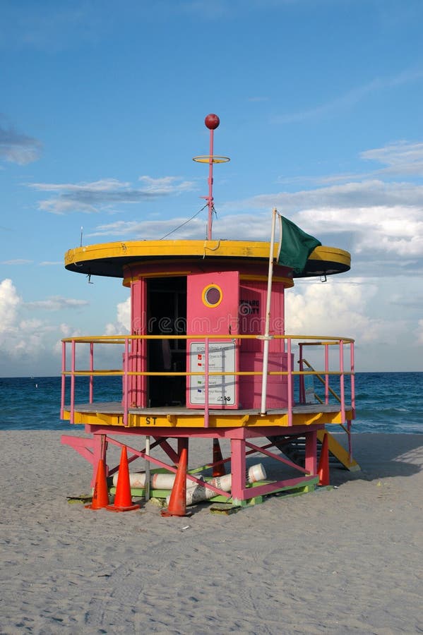 Pink Art Deco Lifeguard Tower In South Beach Stock Photo - Image of ...