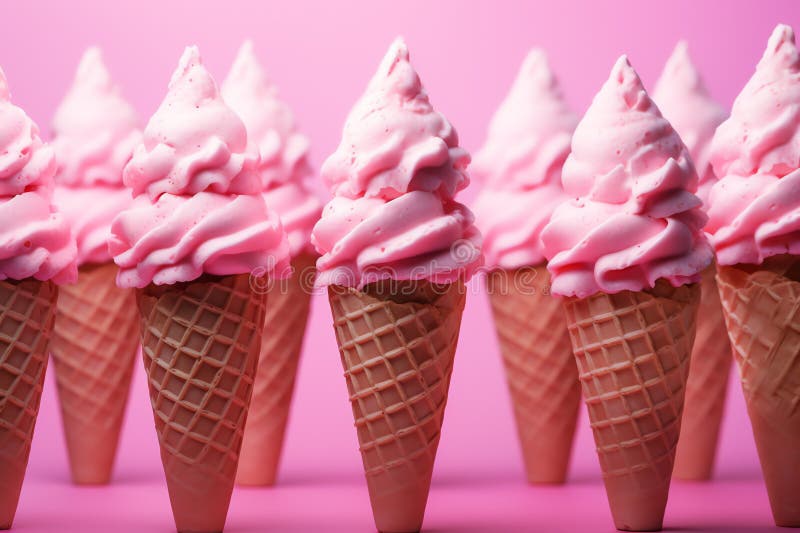 Pink Artisanal Ice Cream Cones, Pink Life Stock Illustration ...
