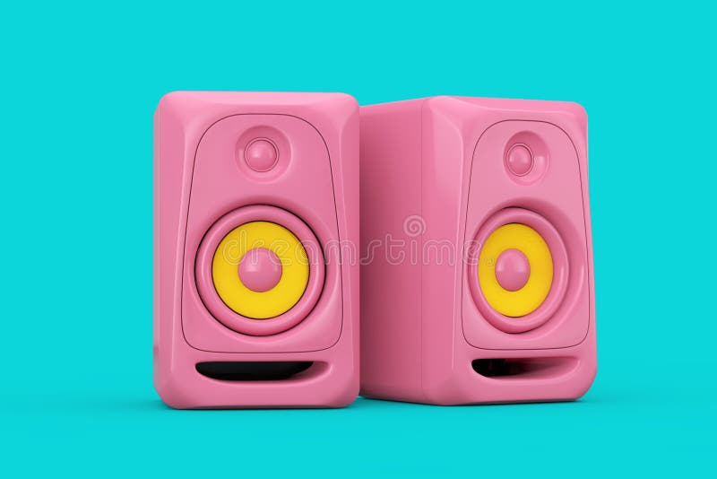 Pink Audio Studio Acoustic Speakers in Duotone Style. 3d Rendering ...