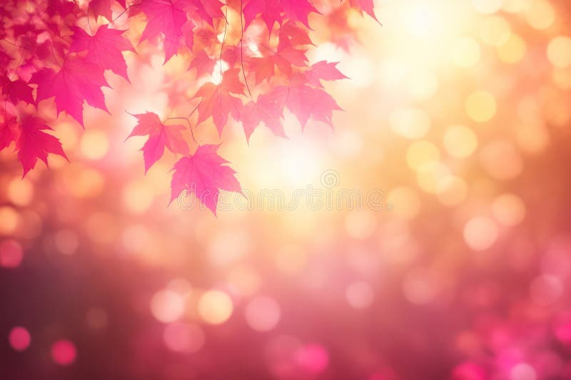Pink Autumn Leaves Background with Lots of Bokeh Background. Ai ...