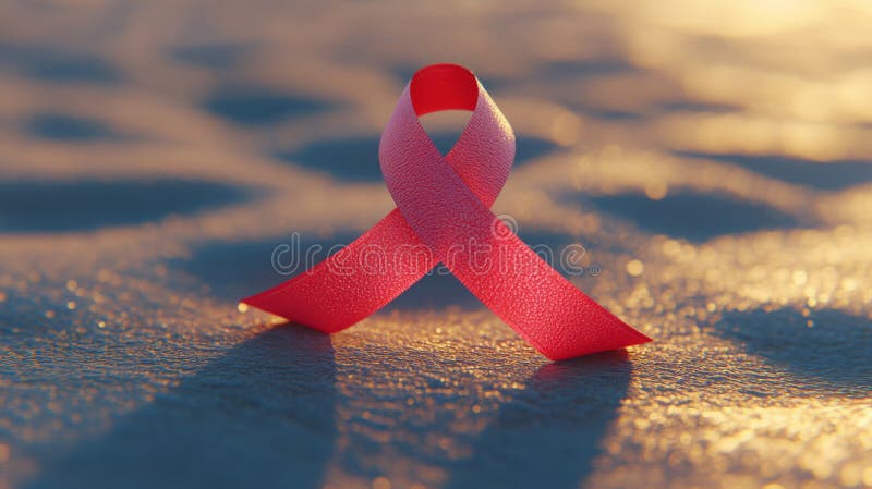 Pink Awareness Ribbon on Sandy Beach at Sunset Stock Illustration ...
