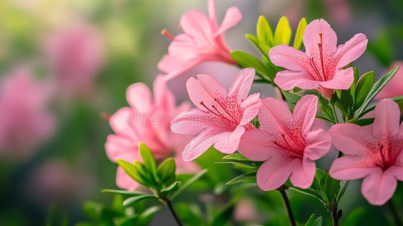Pink Azalea Blossoms in Close Up Stock Illustration - Illustration of ...
