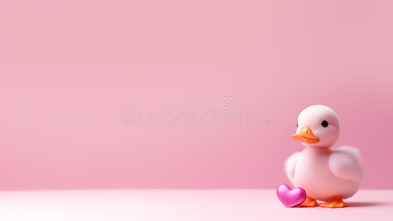 Pink Baby Loving Duck on a Pink Wallpaper, Copy Space Stock Image ...