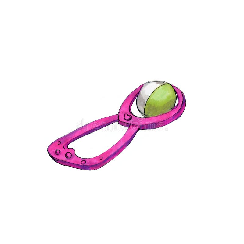 Pink Baby Rattle Isolated on White Background Stock Illustration ...