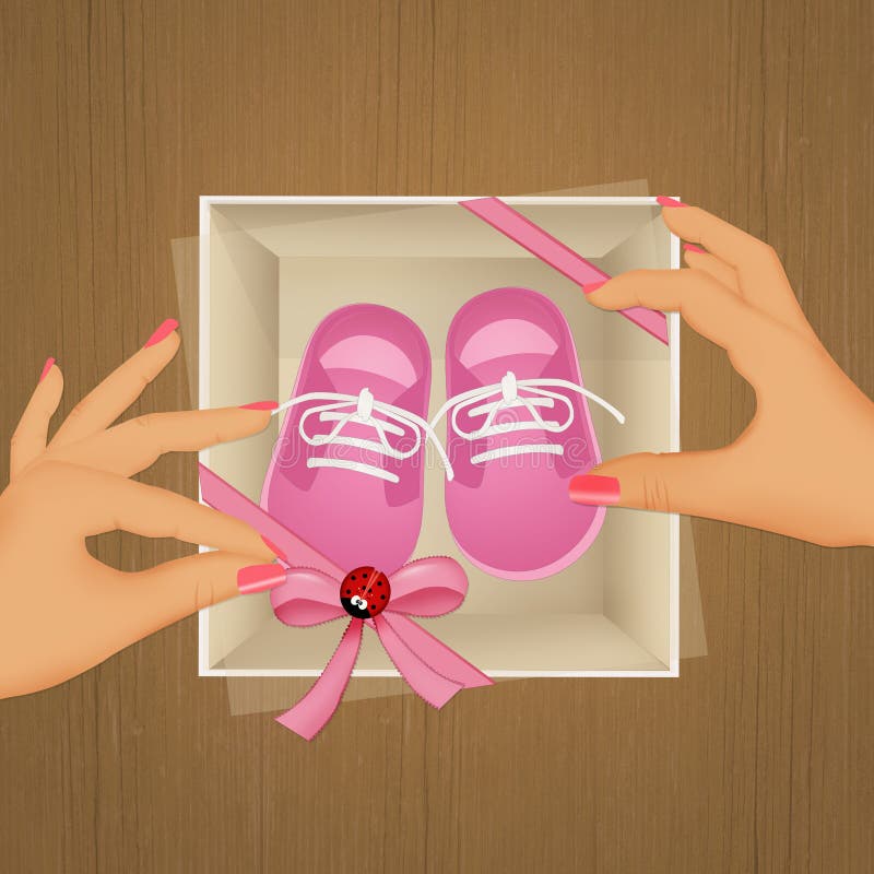 Pink Baby Shoes in the Gift Box Stock Illustration - Illustration of ...