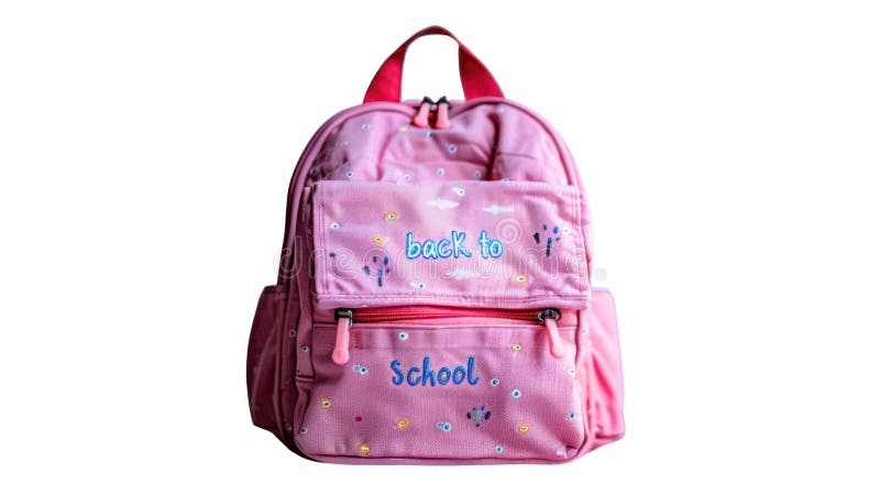 Pink Backpack with Back To School Text Isolated on White Background ...