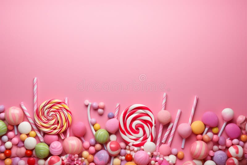 Pink Backdrop Adorned with Sweets, Lollipop, and Candy Canes Variety ...