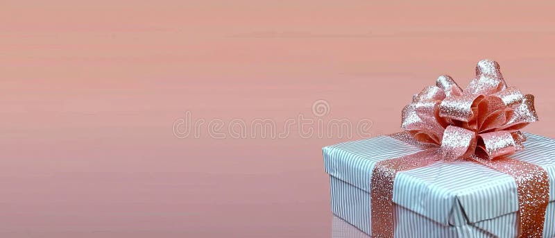 A Pink Backdrop Features a Near View of a Gift Box Adorned with a Pink ...