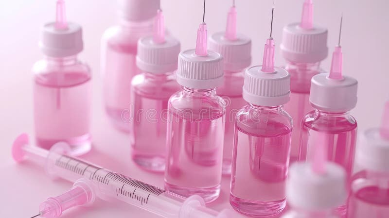 A Pink Backdrop Featuring a Syringe and Vial, Symbolizing Cosmetic ...