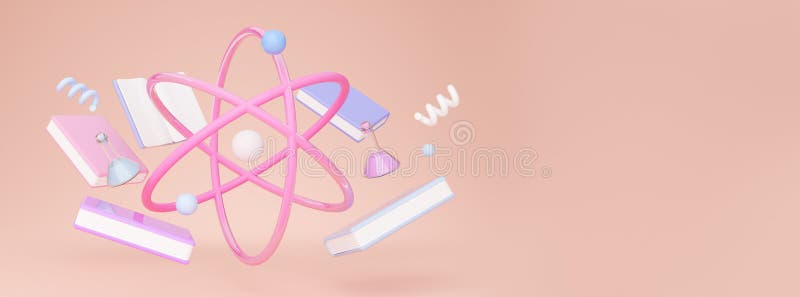Pink Background with Atom Molecule Model and School Books, Panorama ...