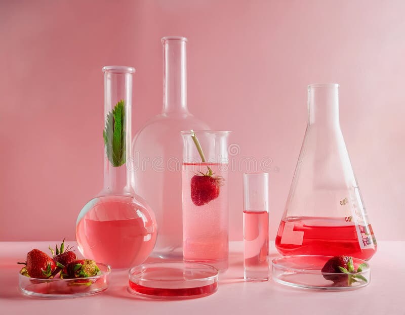 Pink Background for Biological Strawberry Extract and Leaves in Test ...
