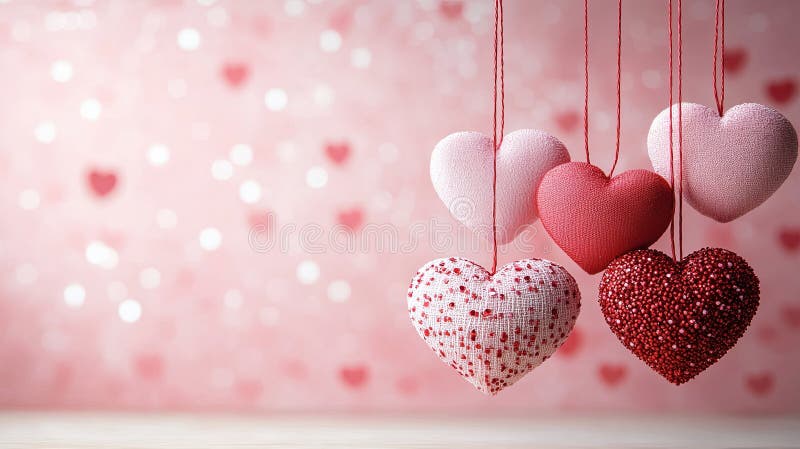 Pink Background with a Bunch of Hearts Hanging from a String. AI ...