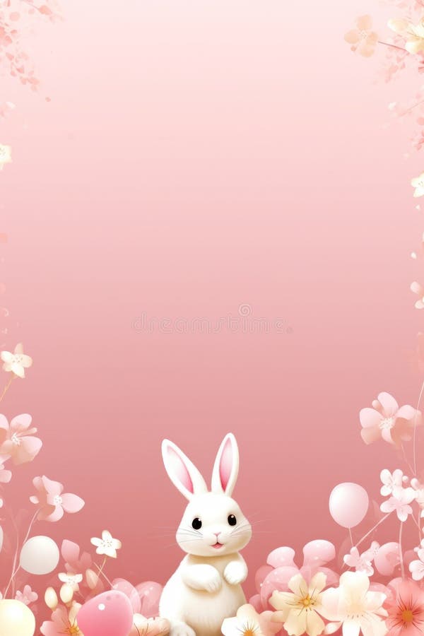 Pink Background with a Cute and Whimsical Easter Bunny in the Center ...