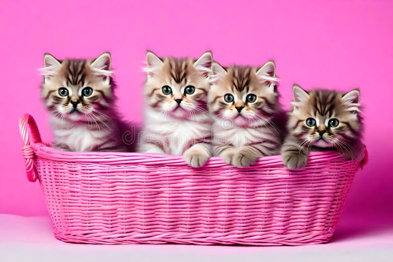 On a Pink Background, a Group of Persian Kittens are Displayed in a ...
