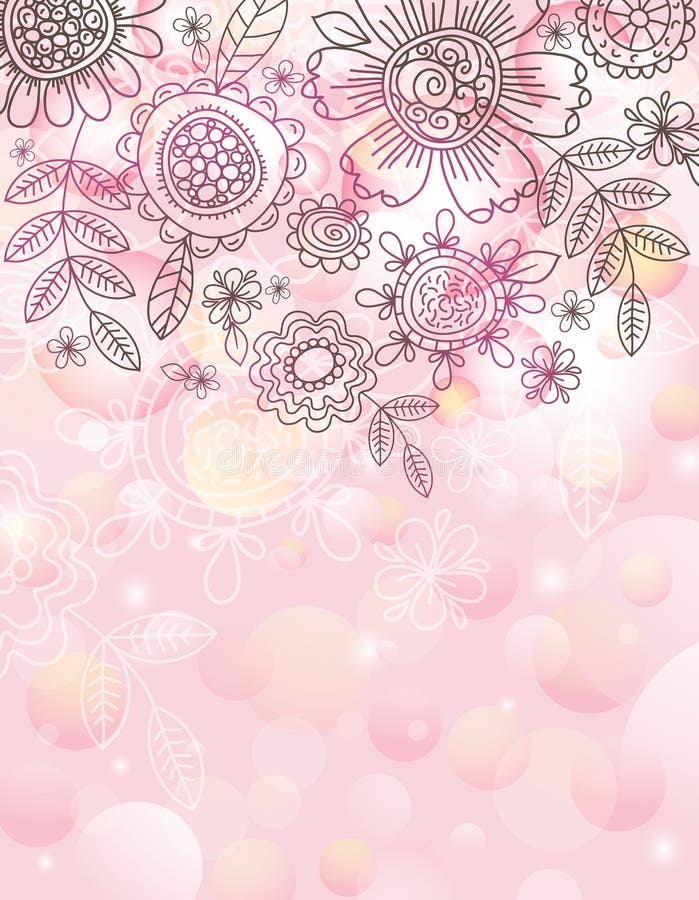 Pink Background with Hand Draw Flowers Stock Vector - Illustration of ...