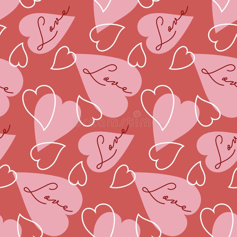 Pink Background with Heart and Love Text, Red Pink Seamless Pattern ...