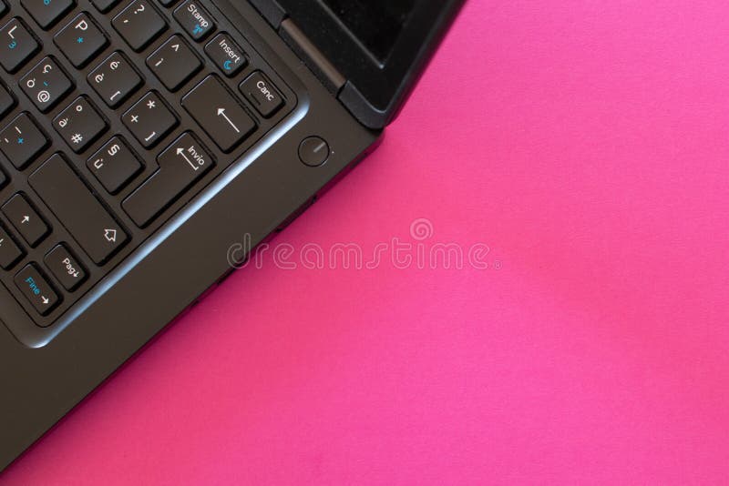 Pink Background Laptop on the Left. Flat Color Design Computer for ...
