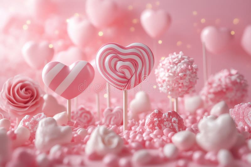 A Pink Background with Many Pink Hearts and Candy Stock Image - Image ...