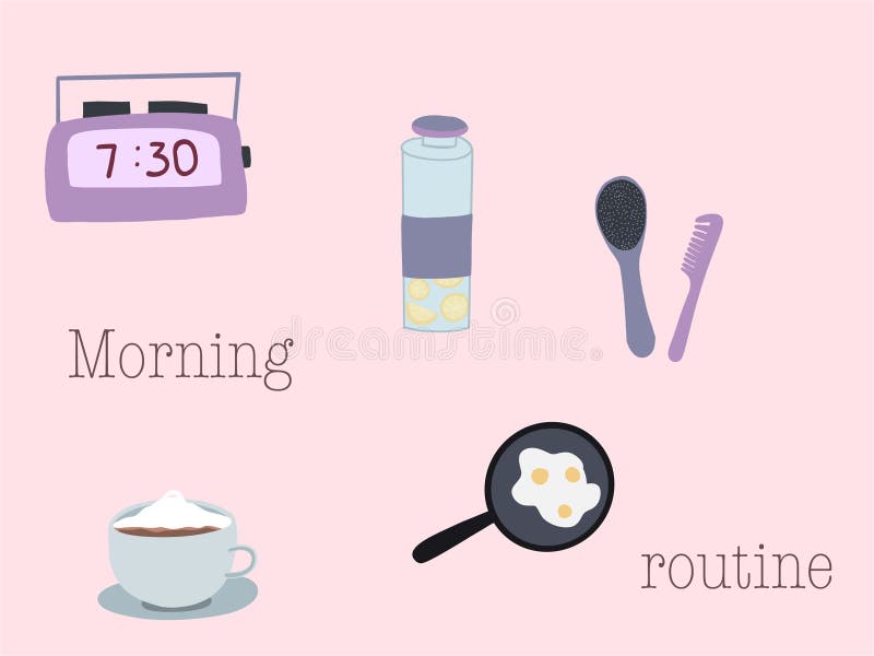 Pink Background Morning Routine Set Stock Vector - Illustration of girl ...