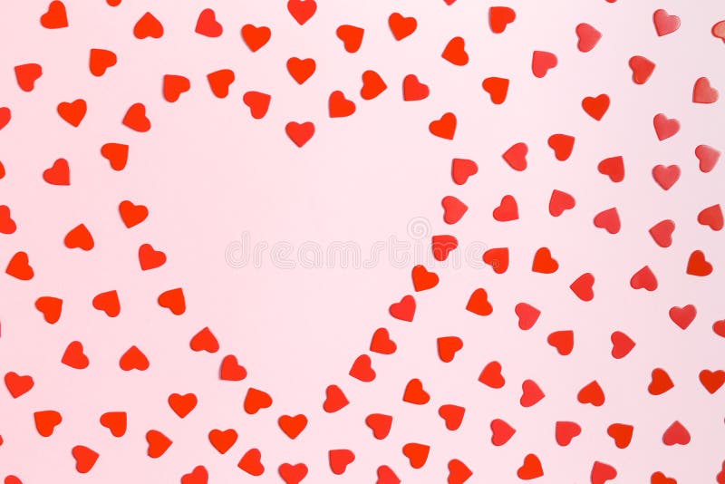 Pink Background with Red Hearts in Heart Shaped Form.Top View, Empty ...