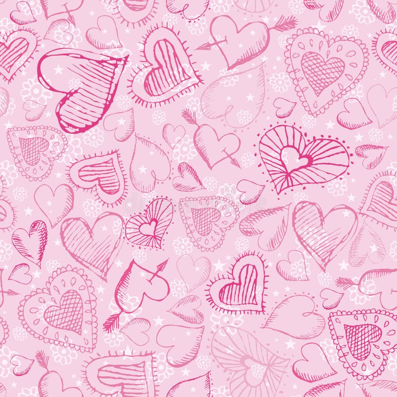 Pink Background with Scribble Hearts, Stock Vector - Illustration of ...