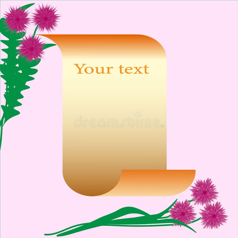 On a Pink Background, a Scroll of Paper. in Opposite Corners are ...