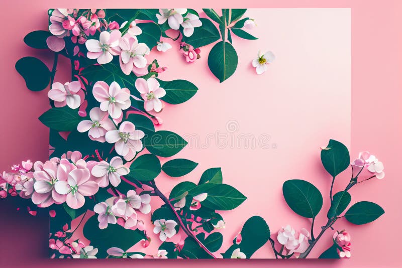 Pink Spring Flowers on Blue Wooden Background Stock Illustration ...