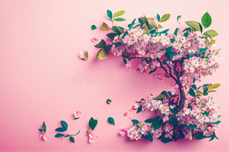 Pink Spring Flowers on Blue Wooden Background Stock Illustration ...