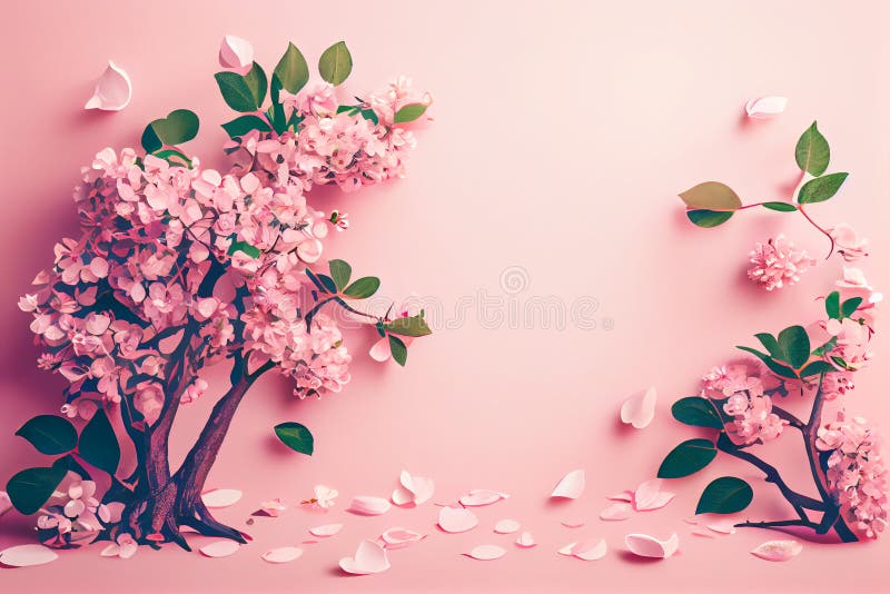 Pink Spring Flowers on Blue Wooden Background Stock Illustration ...