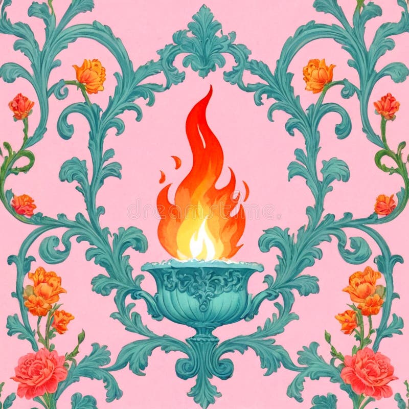 Floral Pattern with Flaming Urn Stock Illustration - Illustration of ...