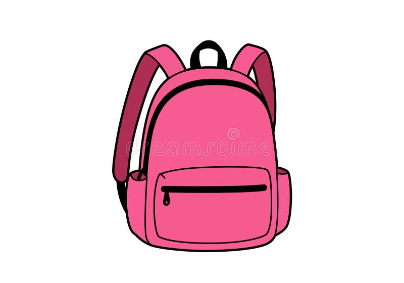 Pink backpack clipart stock vector. Illustration of white - 373060808