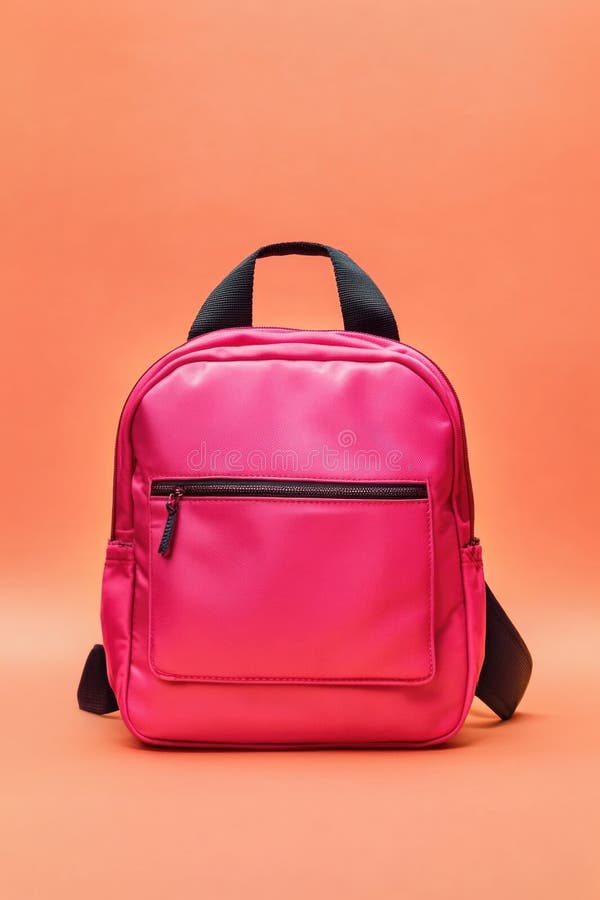 Pink Backpack on Orange Background Stock Photo - Image of adventure ...