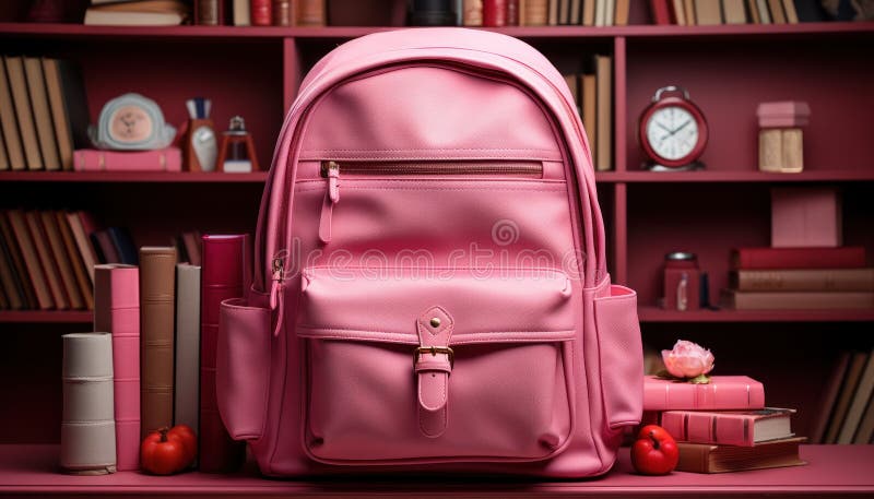 Pink Backpack School Begin, Educational Picture Stock Illustration ...