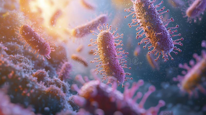 Pink Bacteria in Microscopic World Stock Illustration - Illustration of ...