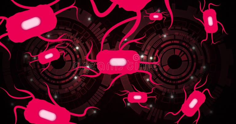 Pink Bacterium Floating in Digital Background, with Wavy Appendages ...