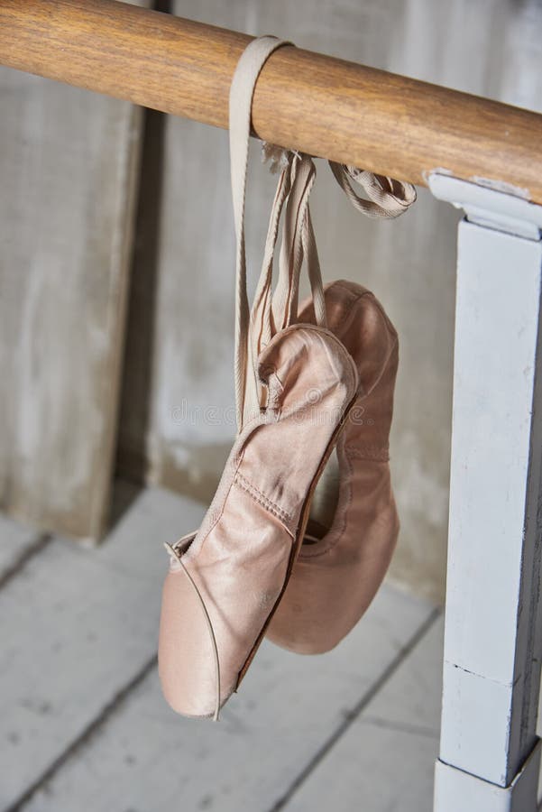 Pink Ballet Shoes at Bar in Ballet Class . Stock Photo - Image of ...