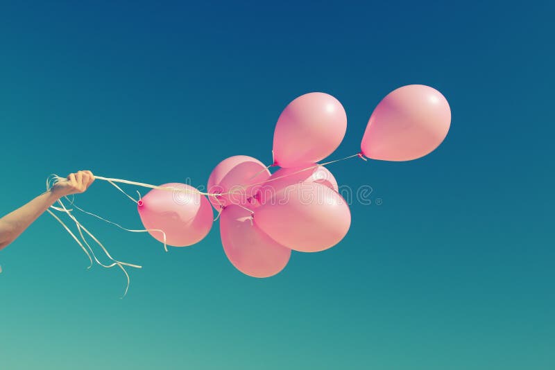Pink balloons in sky stock photo. Image of form, clouds - 24495786