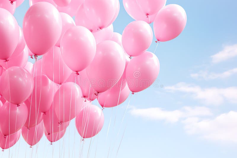 Pink Balloons Floating in the Sky, Pink Life Stock Illustration ...