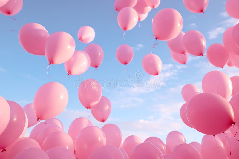 Pink Balloons Floating in the Sky, Pink Life Stock Illustration ...